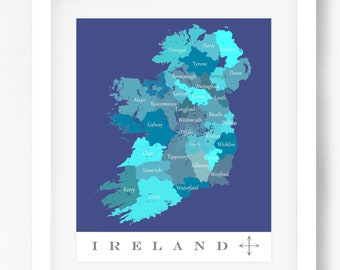 Ireland Map With Labeled Counties Several Sizes Printed on | Etsy