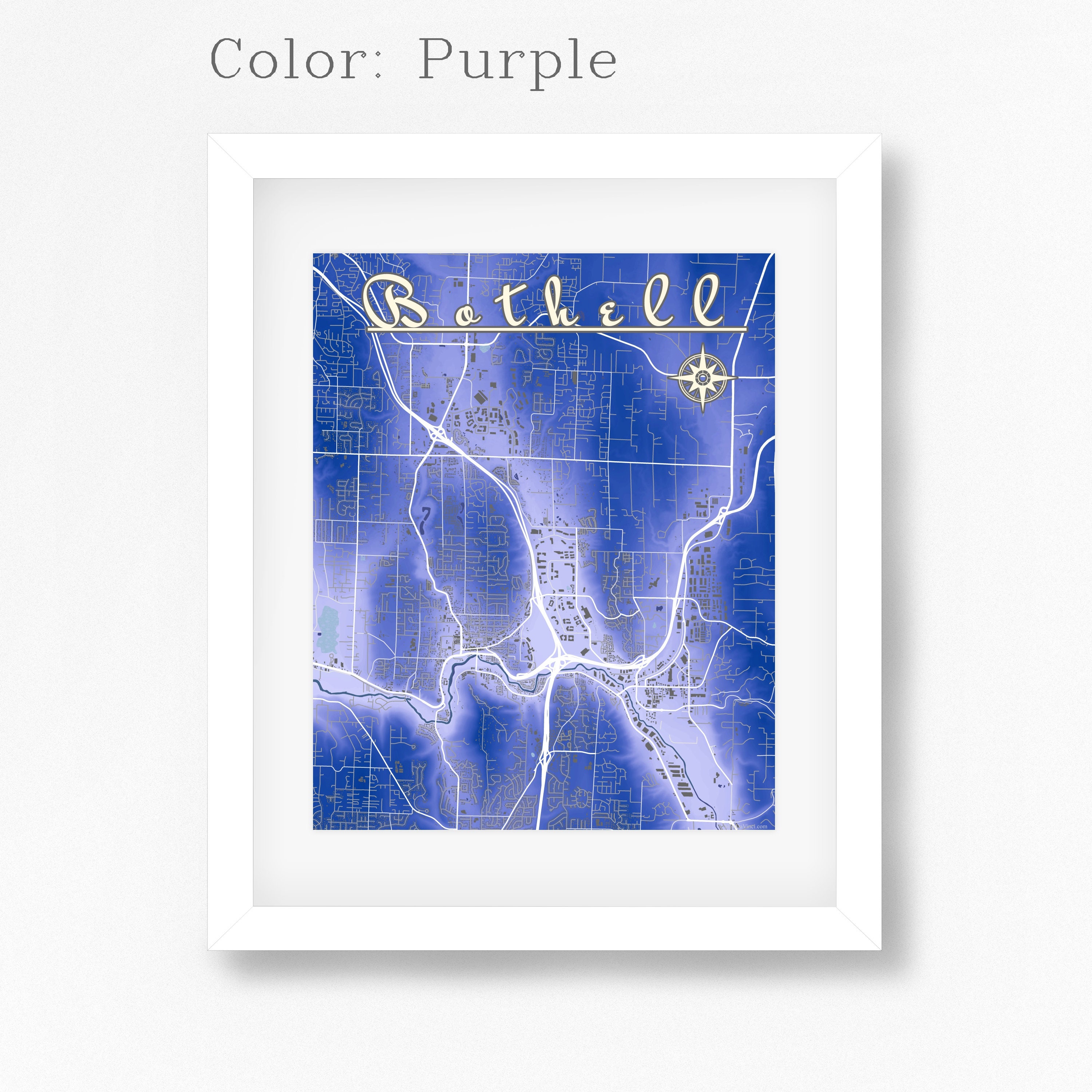 Bothell Washington Map With Streets Water Hills Buildings. - Etsy