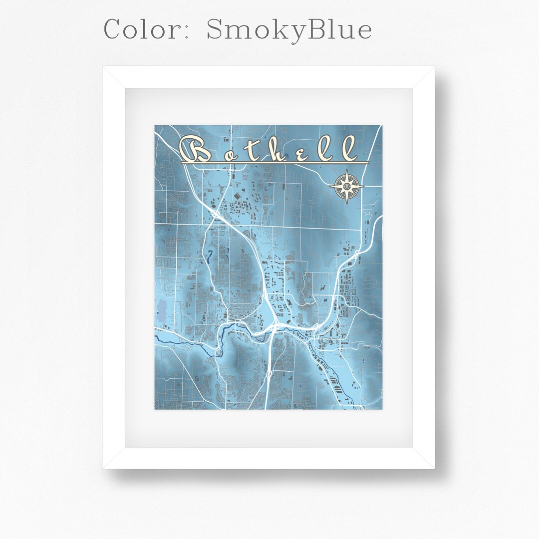 Bothell Washington Map With Streets Water Hills Buildings. - Etsy