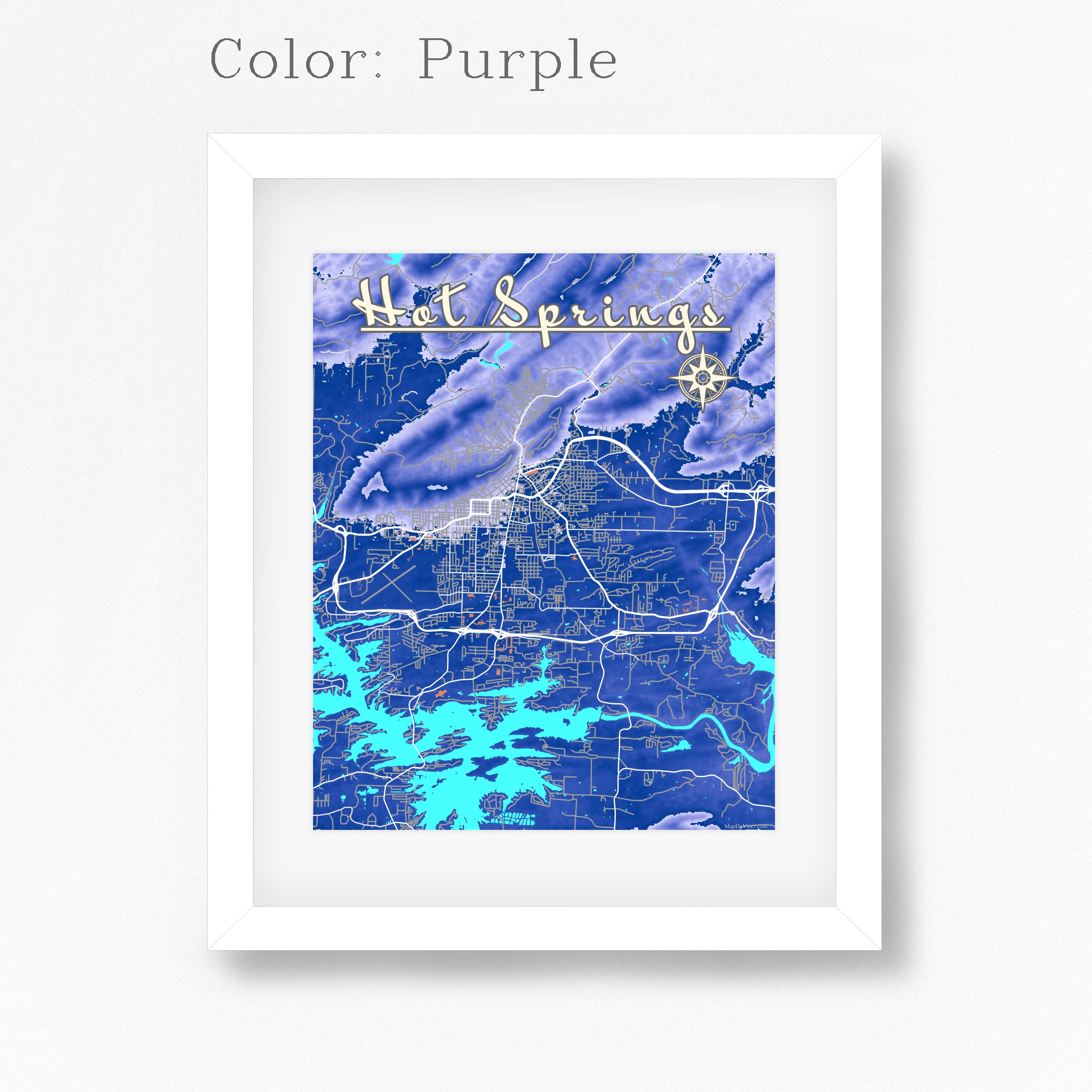 Hot Springs Arkansas Map With Streets Water Hills | Etsy