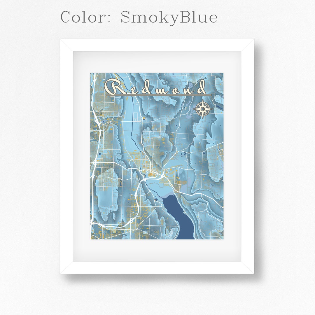Redmond Washington Map With Streets Water Hills Buildings. - Etsy