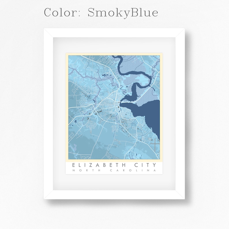 Elizabeth City North Carolina Map With Streets Water Hills - Etsy