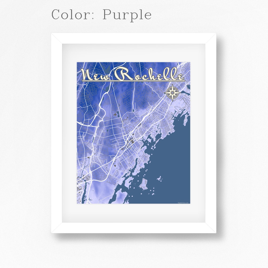 New Rochelle New York Map With Streets Water Hills | Etsy