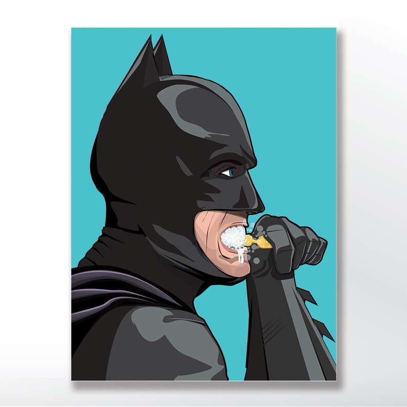 Batman in Brushing teeth Poster wall art. Superhero funny | Etsy
