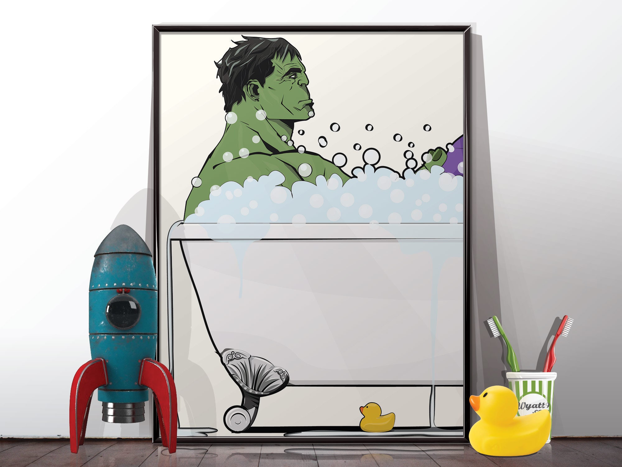 Hulk in the bath Poster wall art. Superhero funny bathroom | Etsy