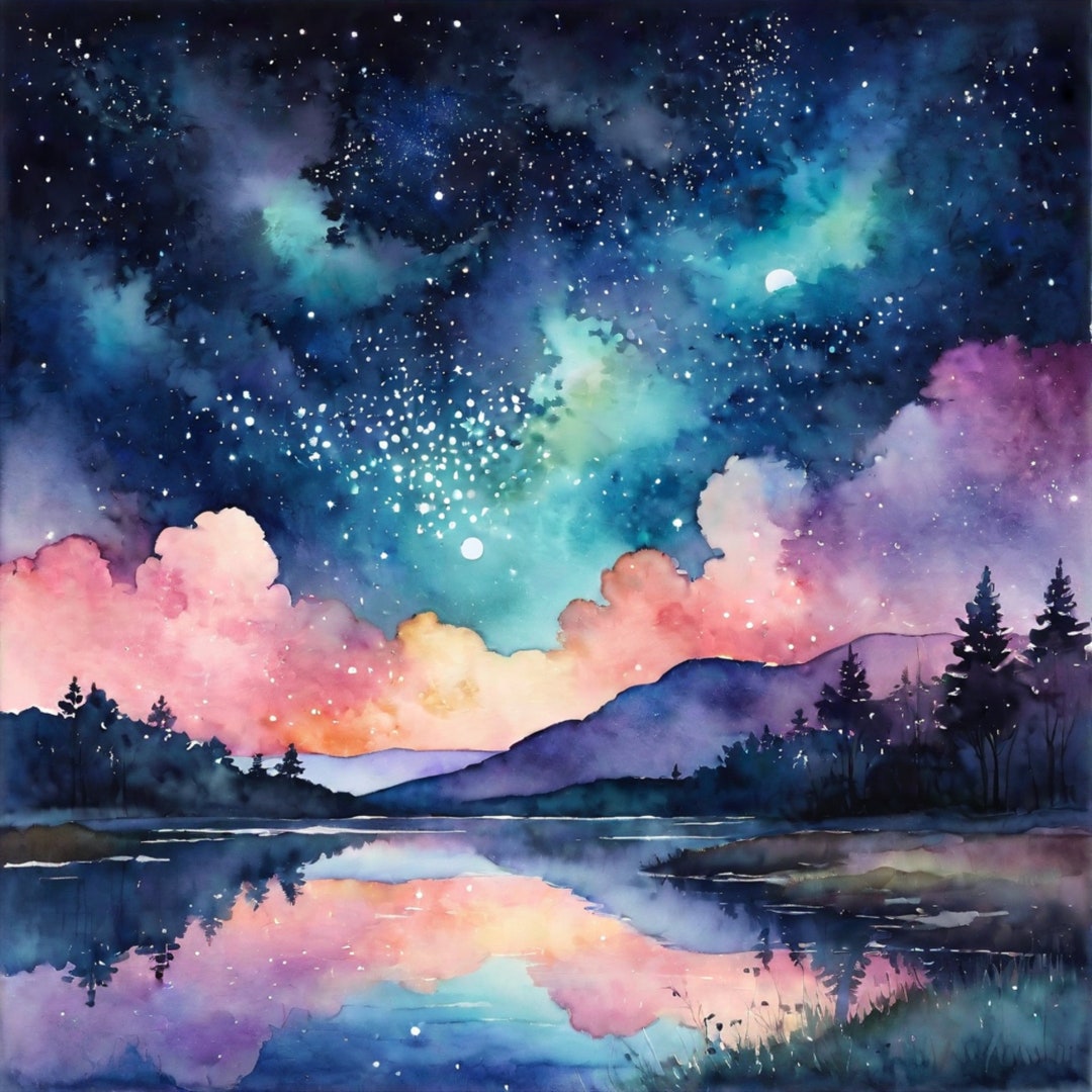 Watercolor Digital Art Dreamy Night Sky 8 Digital Download - Etsy