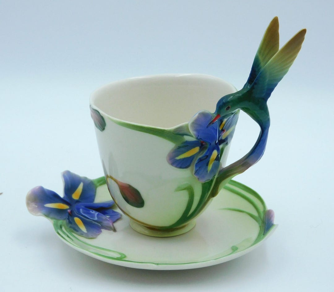 Franz Porcelain *HUMMINGBIRD & IRIS* Boxed Cup and Saucer FZ00129 ...