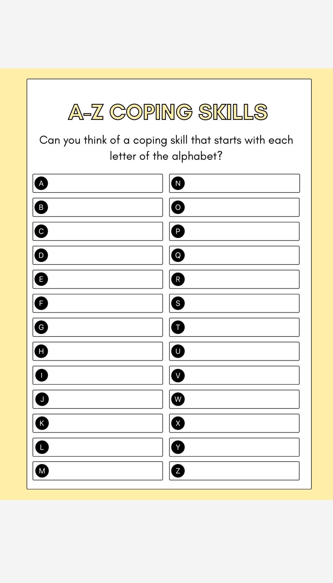 Coping Skills Worksheet - Etsy