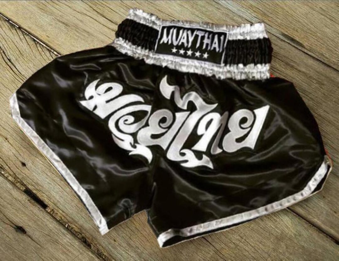 Handmade Muay Thai Boxing Shorts: Black With Silver Trim - Etsy
