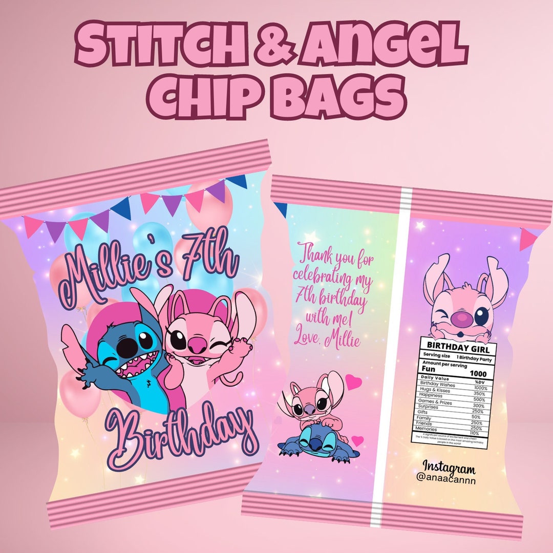 Stitch and Angel, Printed Custom Chip Bag, Favor Bags - Etsy