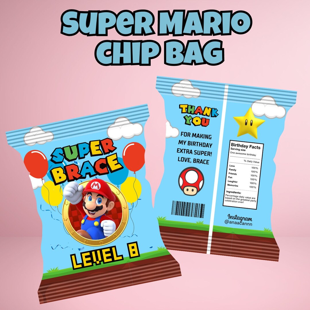 Super Mario Custom Chip Bag, Chip Wrap, Party Favor - Etsy