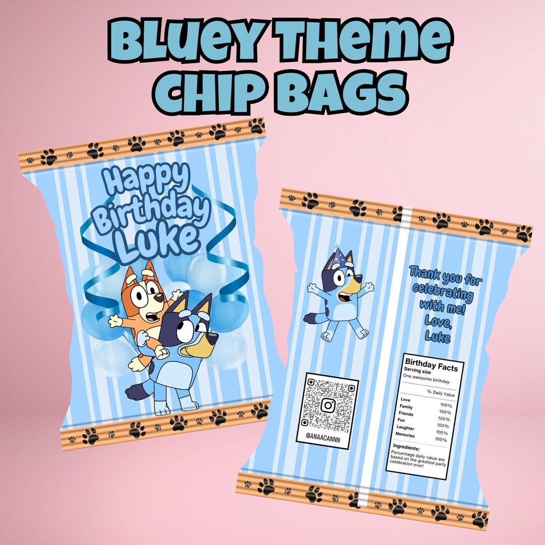 Bluey Theme Custom Chip Bags, Chip Wraps, Birthday Favor - Etsy