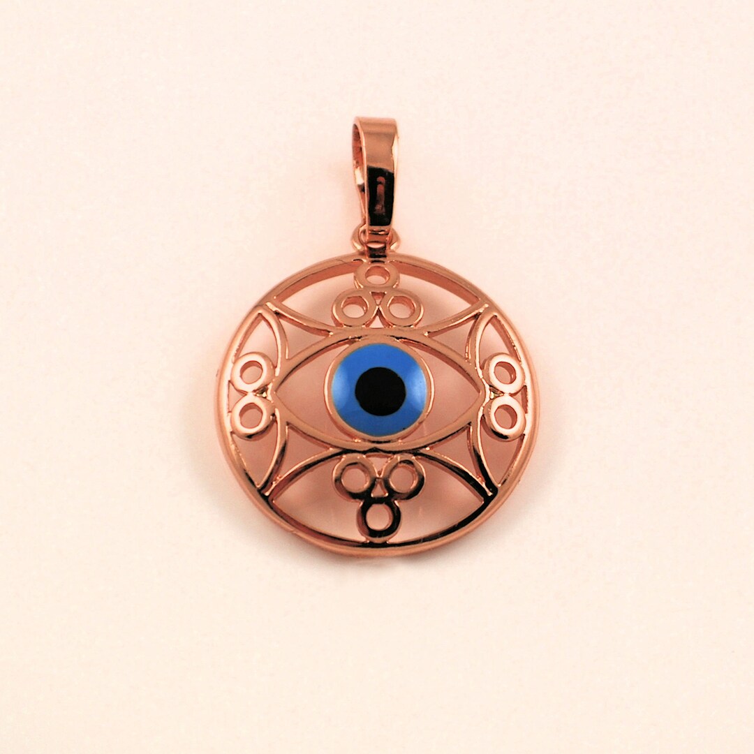 Rose Gold Filigree Blue Evil Eye Protection Pendant - Etsy