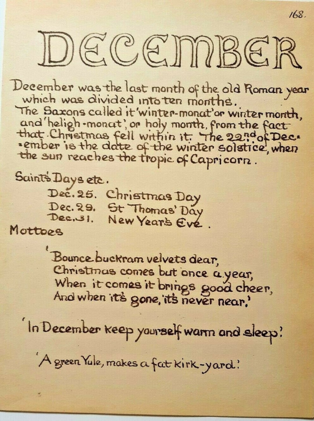 Edith Holden December Dates and Mottoes Calligraphy Print - Etsy