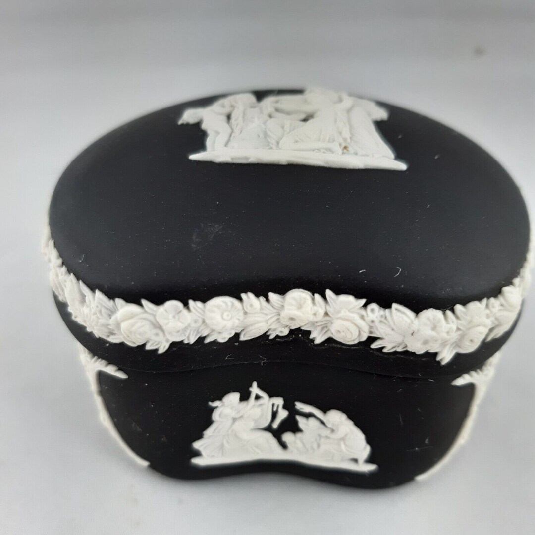 Vintage Wedgwood Black Jasperware Trinket Box Kidney Shaped ...