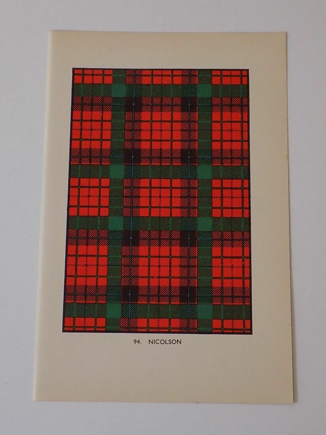 Nicholson Tartan Vintage Colour Print 1940's Scotland Scottish Clan ...