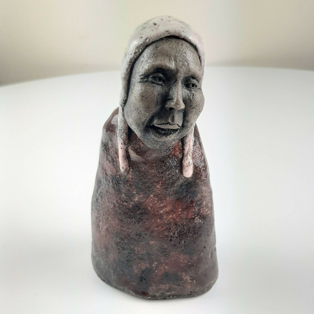 African Raku Pottery Figure of Woman Lady Black Ethnic Initials to Base ...