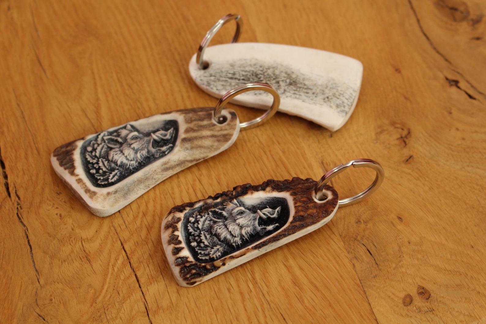 Deer Antler Keychain | Engraved Wild Boar Design - Etsy