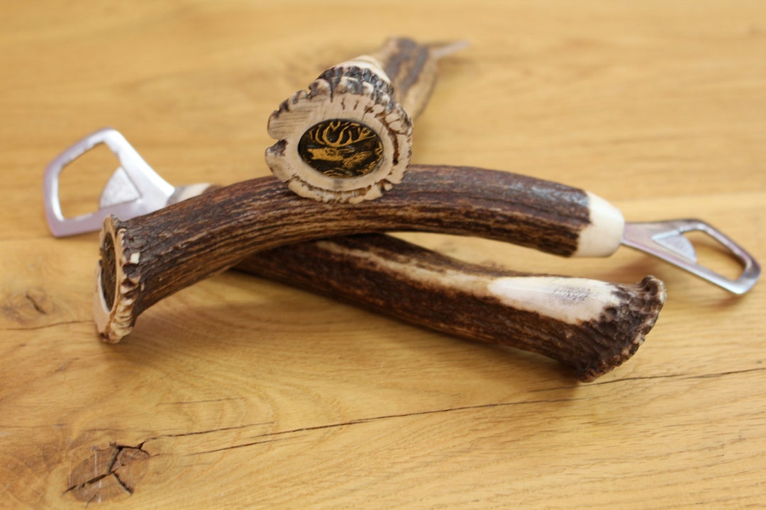 Handmade Bottle Opener With Deer Antler Handle – Unique Rustic Barware ...