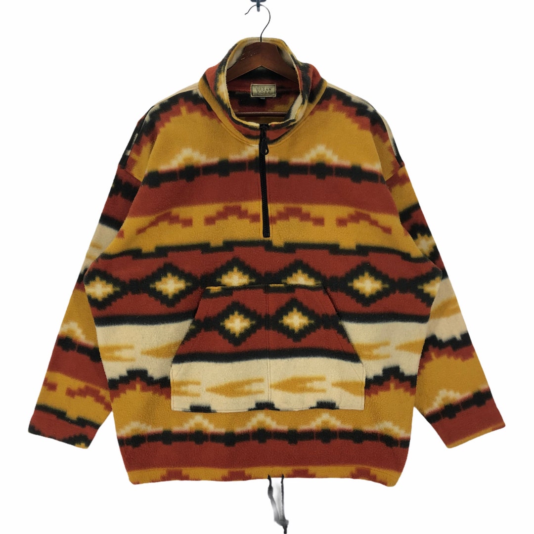 Vintage Aztec Fleece Jacket Multicolor Aztec Navajo Half Zip Fleece ...