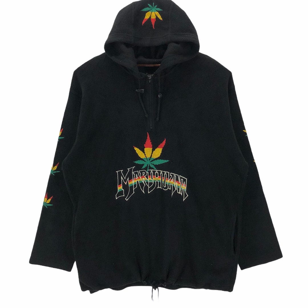Vintage Marijuana Fleece Hoodie Rasta Design Fleece Hoodie Big Logo ...