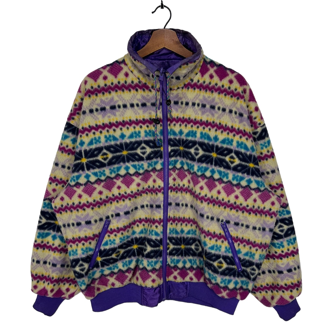 Vintage Aztec Fleece Jacket: Reversible Tribal Winter Coat (size Large ...