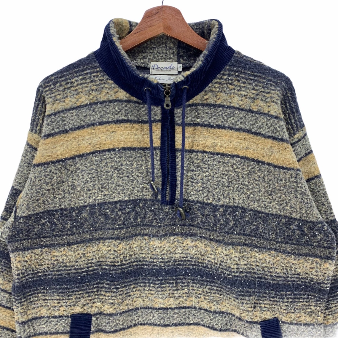 Vintage Wool Fleece Multicolored Stripe Fleece Sweatshirt Made - Etsy UK