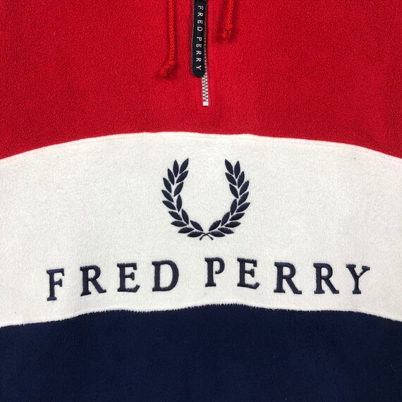 Vintage Fred Perry Fleece Hoodie Multicolour Block Fr… - Gem