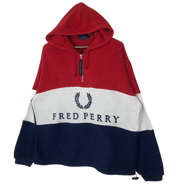 Vintage Fred Perry Fleece Hoodie Multicolour Block Fr… - Gem