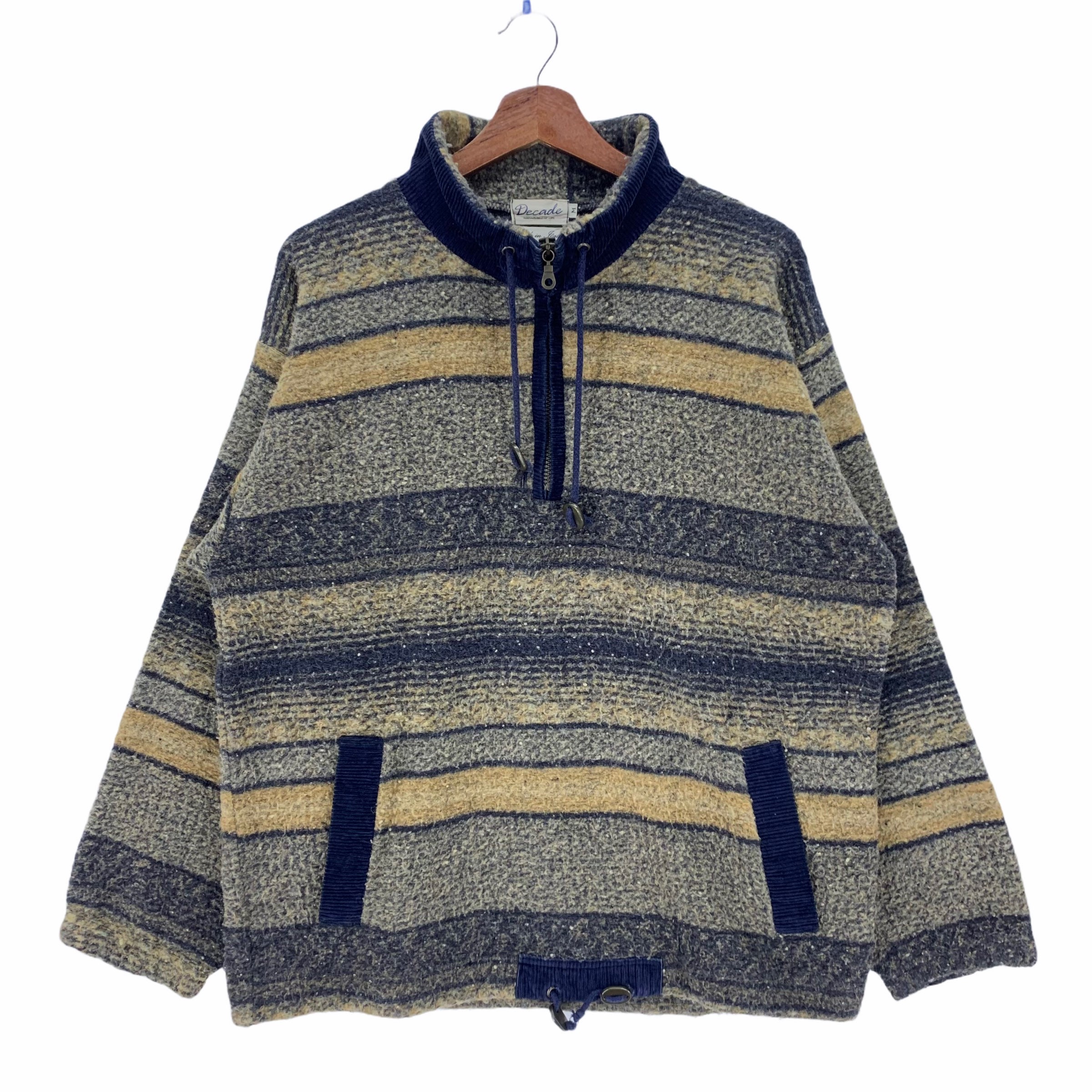 Vintage Wool Fleece Multicolored Stripe Fleece Sweatshirt Made in Italy ...