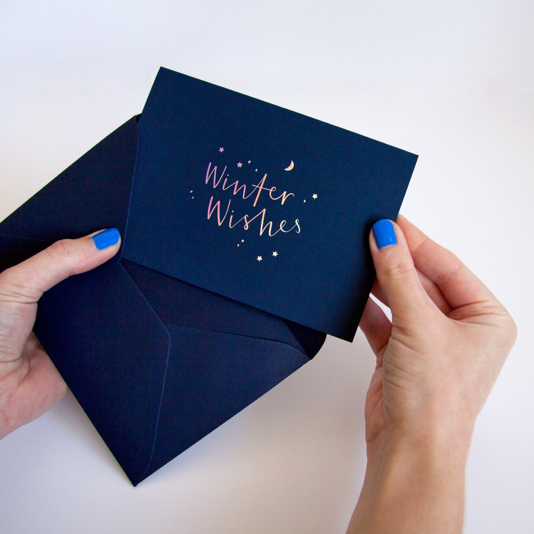 Winter Wishes Christmas Card Holographic - Etsy