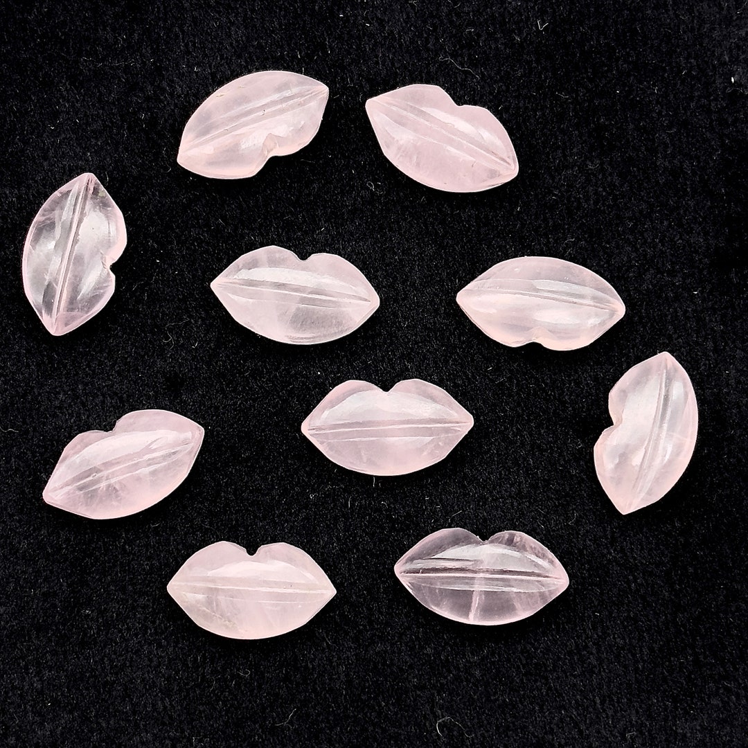 Natural Rose Quartz Carved Lips Shape Beads, Pink Lips Gemstone Beads ...