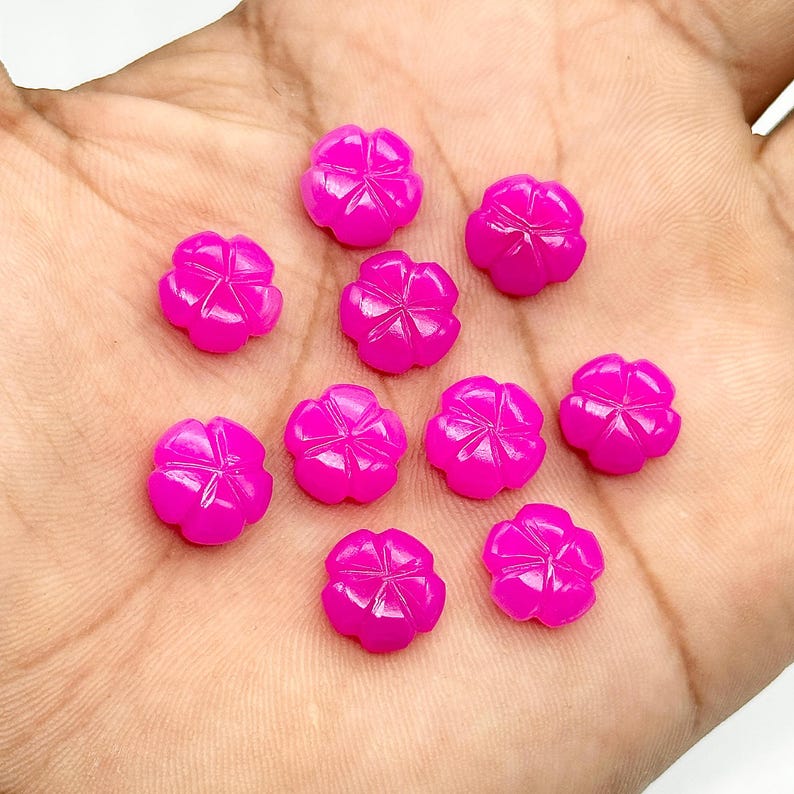 Pretty Hot Pink Chalcedony Flower Shape Gemstone Carvings, Both Side ...