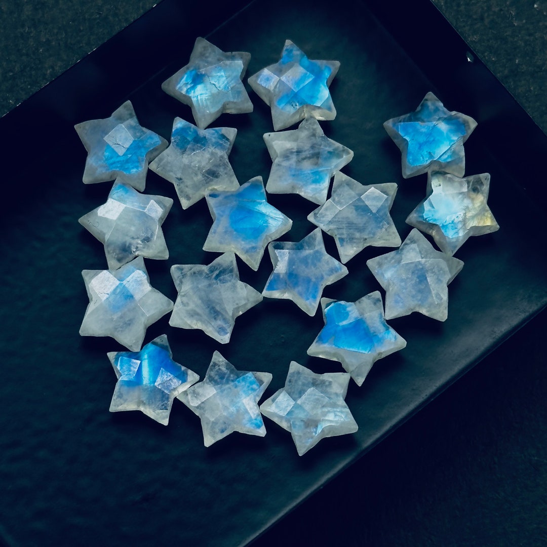Natural Rainbow Moonstone Star Beads, Blue Flashy Carved Star Shape ...