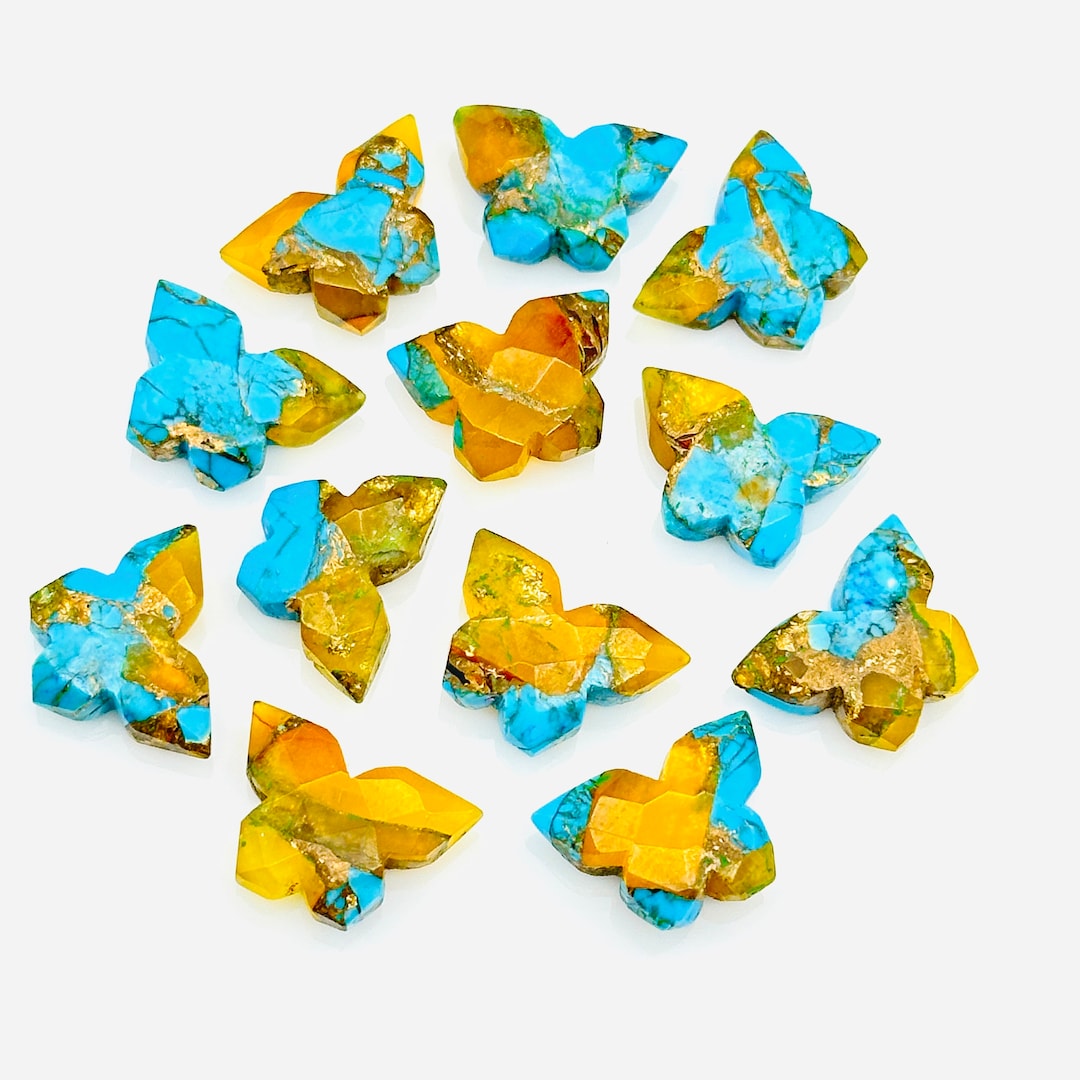 Sparkling Mohave Copper Turquoise Butterfly Shape Carving Beads ...