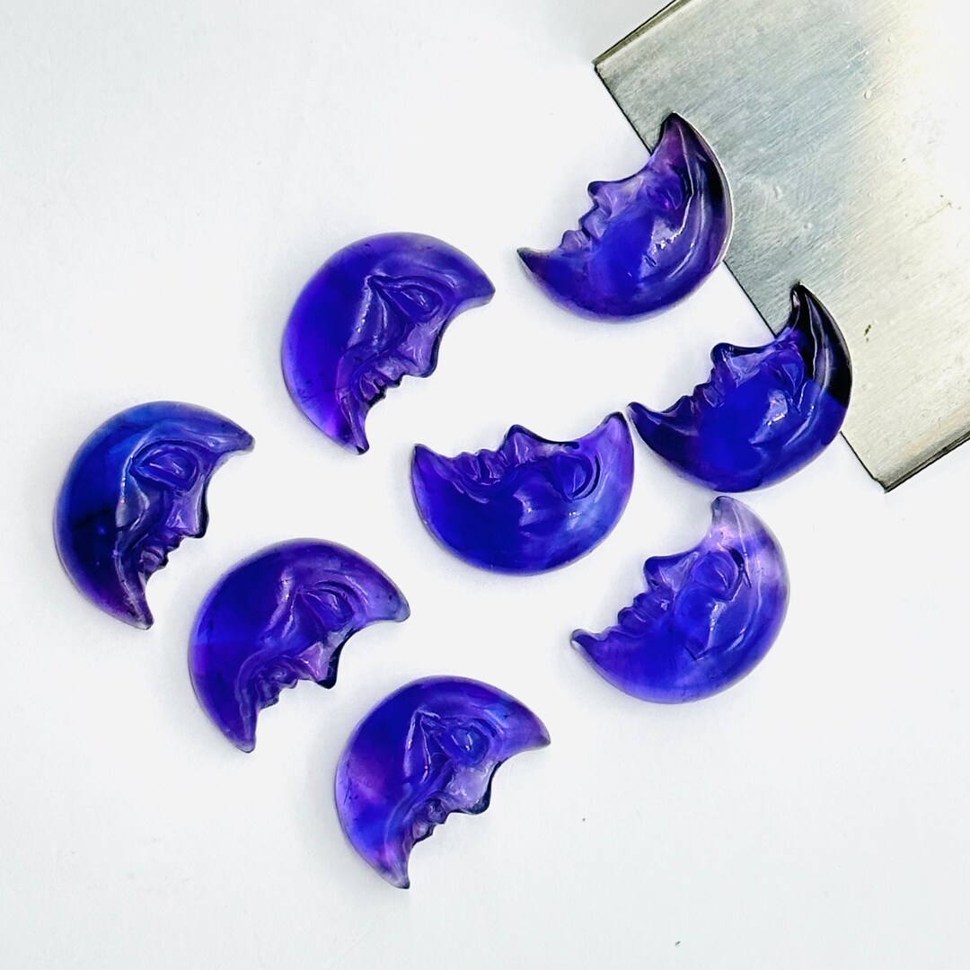 1,2,3,4,5,pcs Natural Amethyst Carved Moon Face Carvings, Hand Carved ...