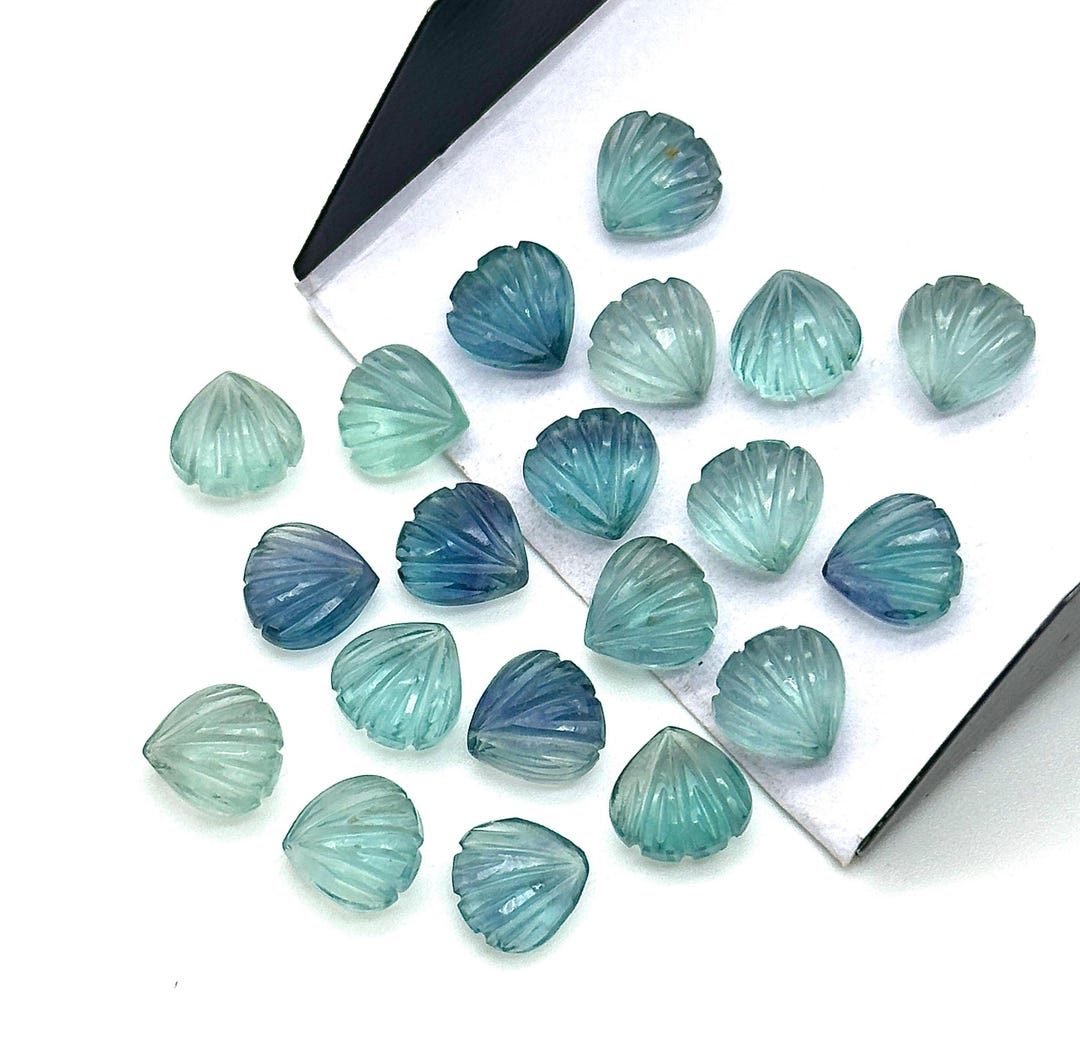 Cute Tiny Green Fluorite Shell Shape Beads, 8 MM Hand Carved Fluorite Seashell, Tiny Carved ...