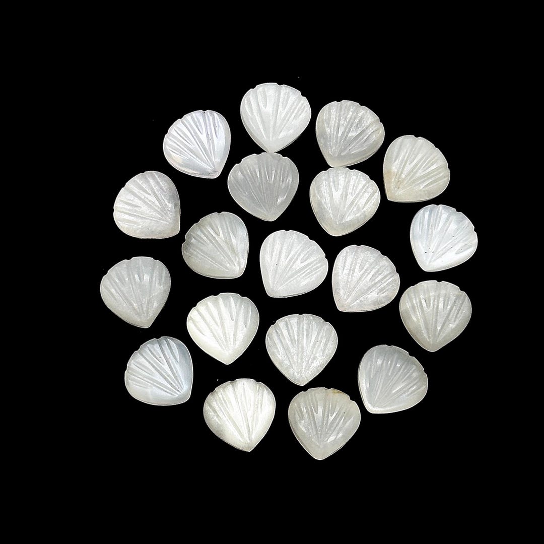 Natural White Moonstone Shell Shape Briolette's, Hand Carved Shell ...