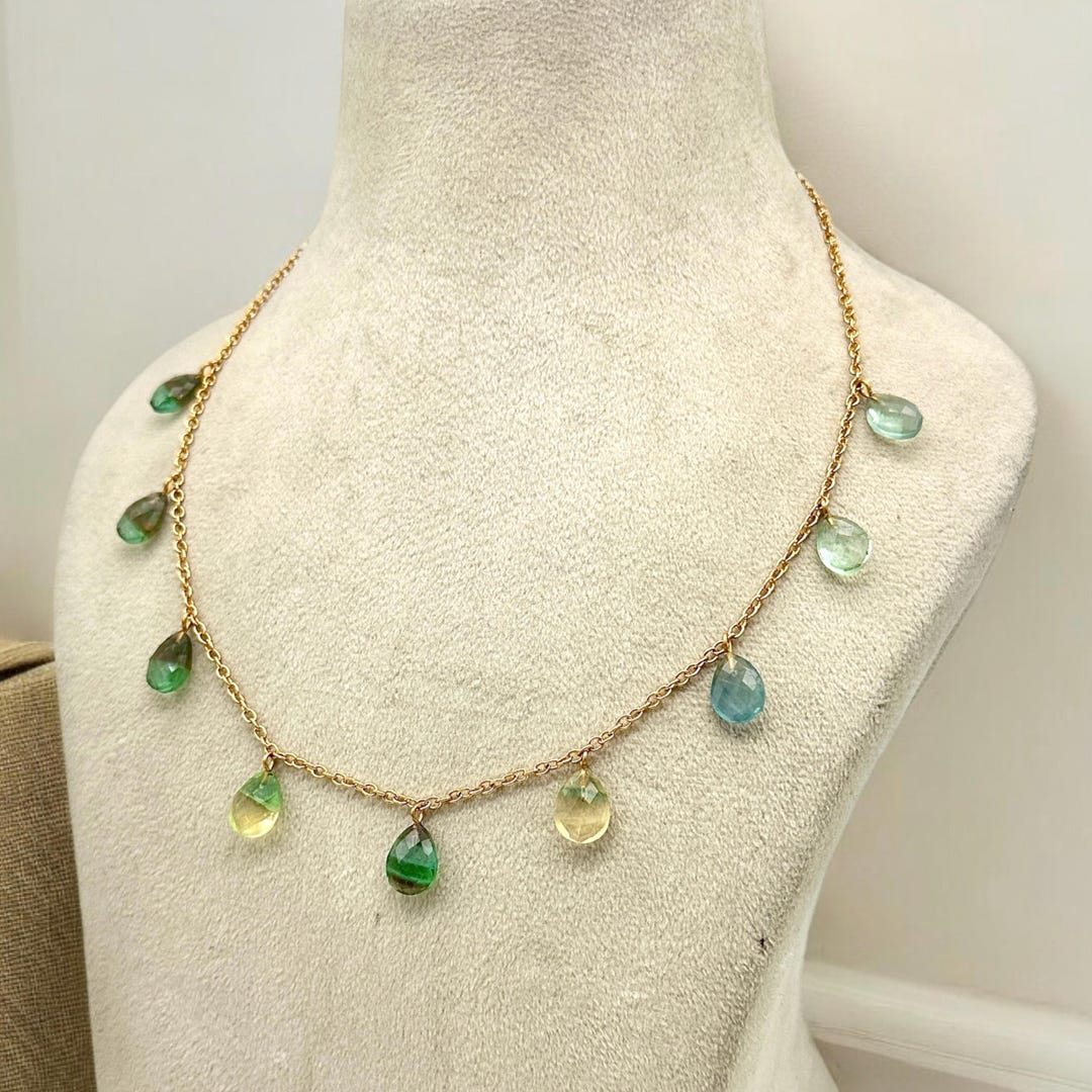 Rainbow Fluorite Pear Shape Beads Necklace, Faceted Drop Chain Necklace ...