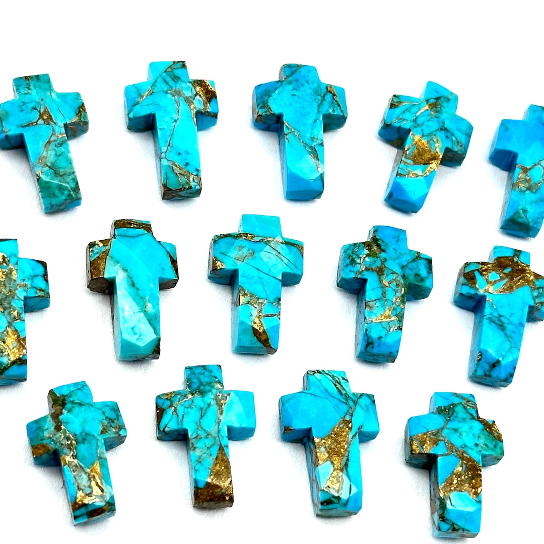 Faceted Copper Turquoise Cross Beads: Spiritual Gemstone Charms (15mm ...