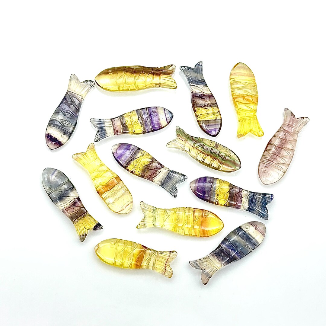 Beautiful Fluorite Handmade Fish Carving Beads, Colorful Fish Shape ...