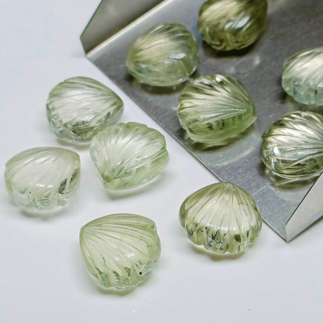 2,3,4,5,6 Pcs Natural Green Amethyst Shell Shape Briolettes, Hand ...