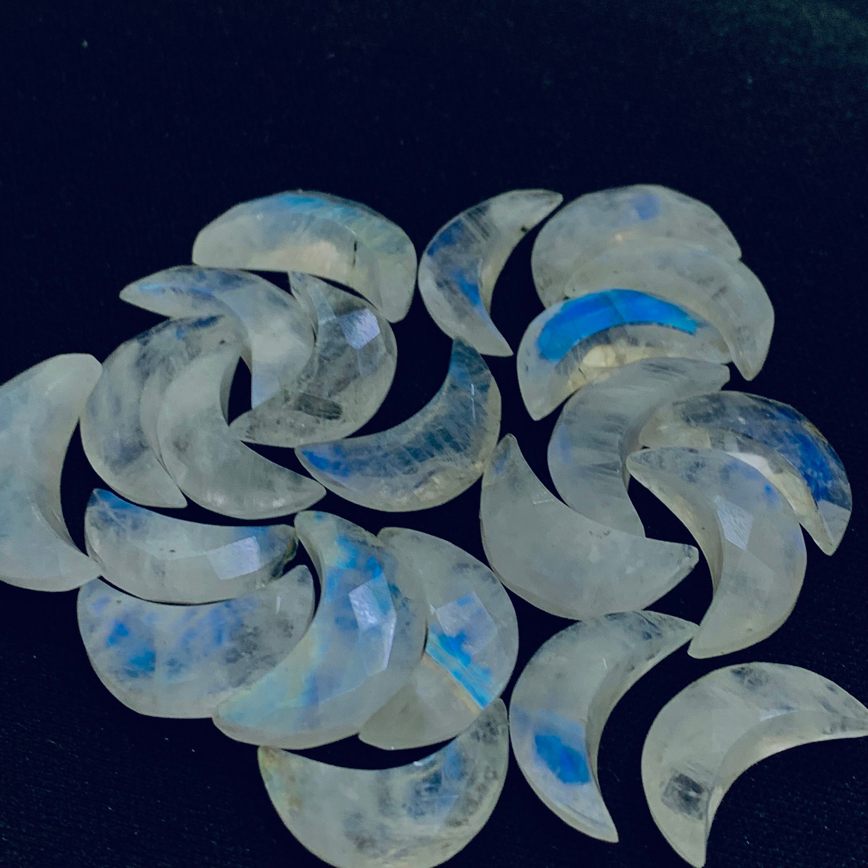 Natural Flashy Rainbow Moonstone Faceted Cresent Moons, Blue Flash ...
