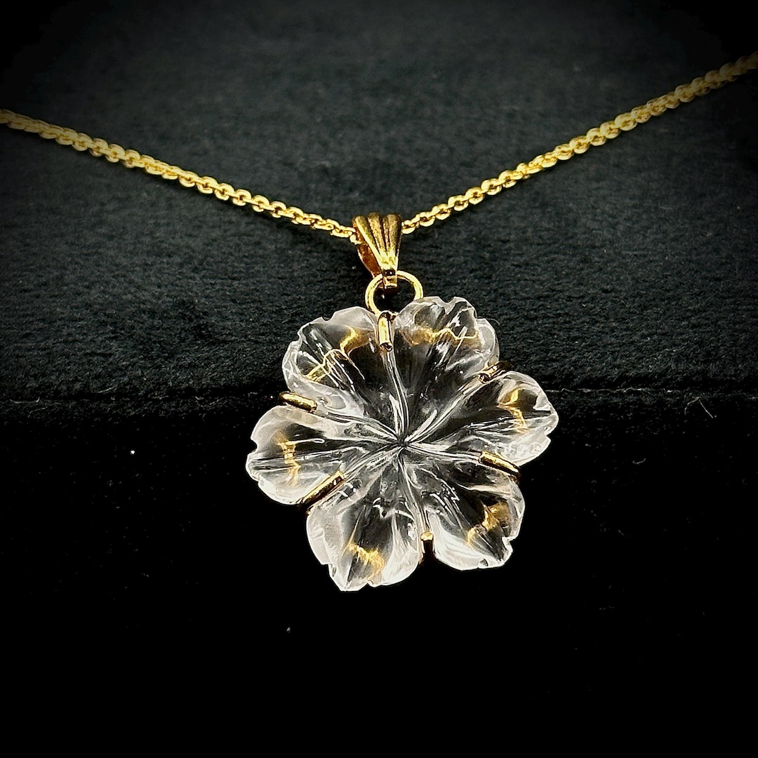 Amazing Carved Natural Crystal Flower Pendant, Goddess Energy Crystal ...