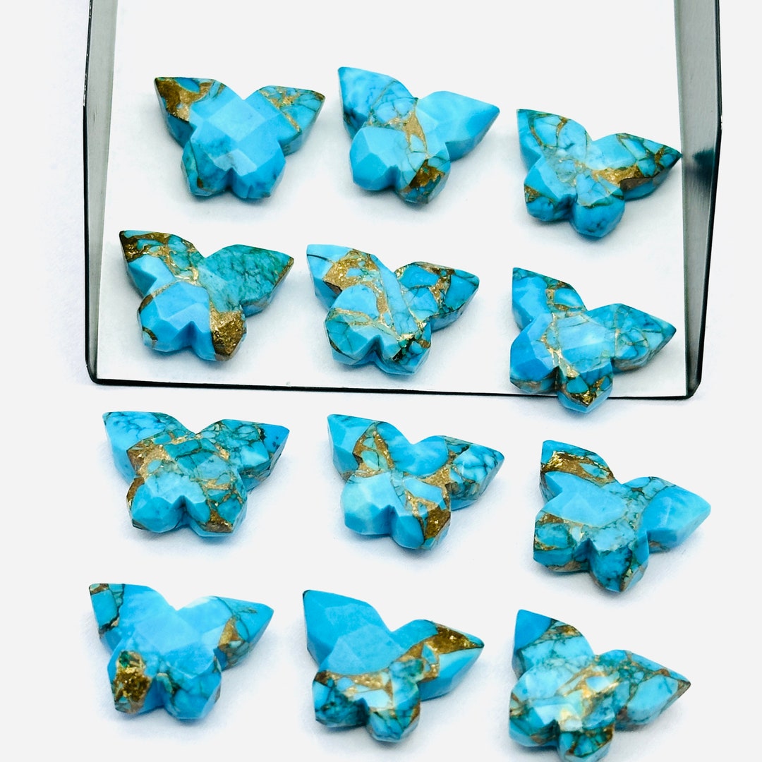 Natural Copper Turquoise Butterfly Shape Carving Beads, Faceted ...