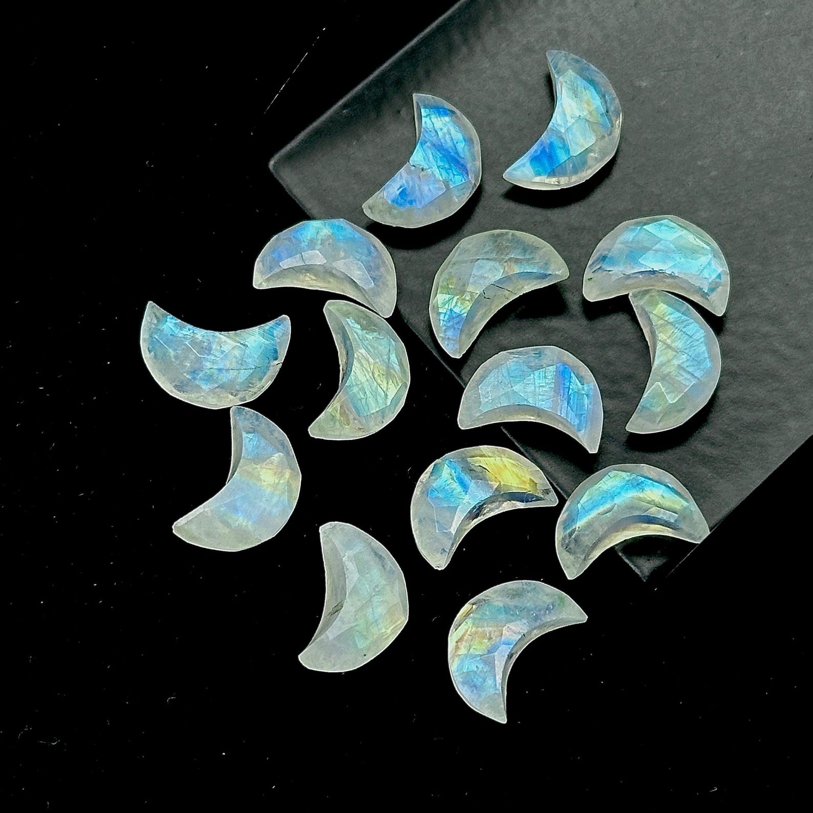 Superb Rainbow Moonstone Moon Shape Briolettes, Faceted AAA Rainbow ...