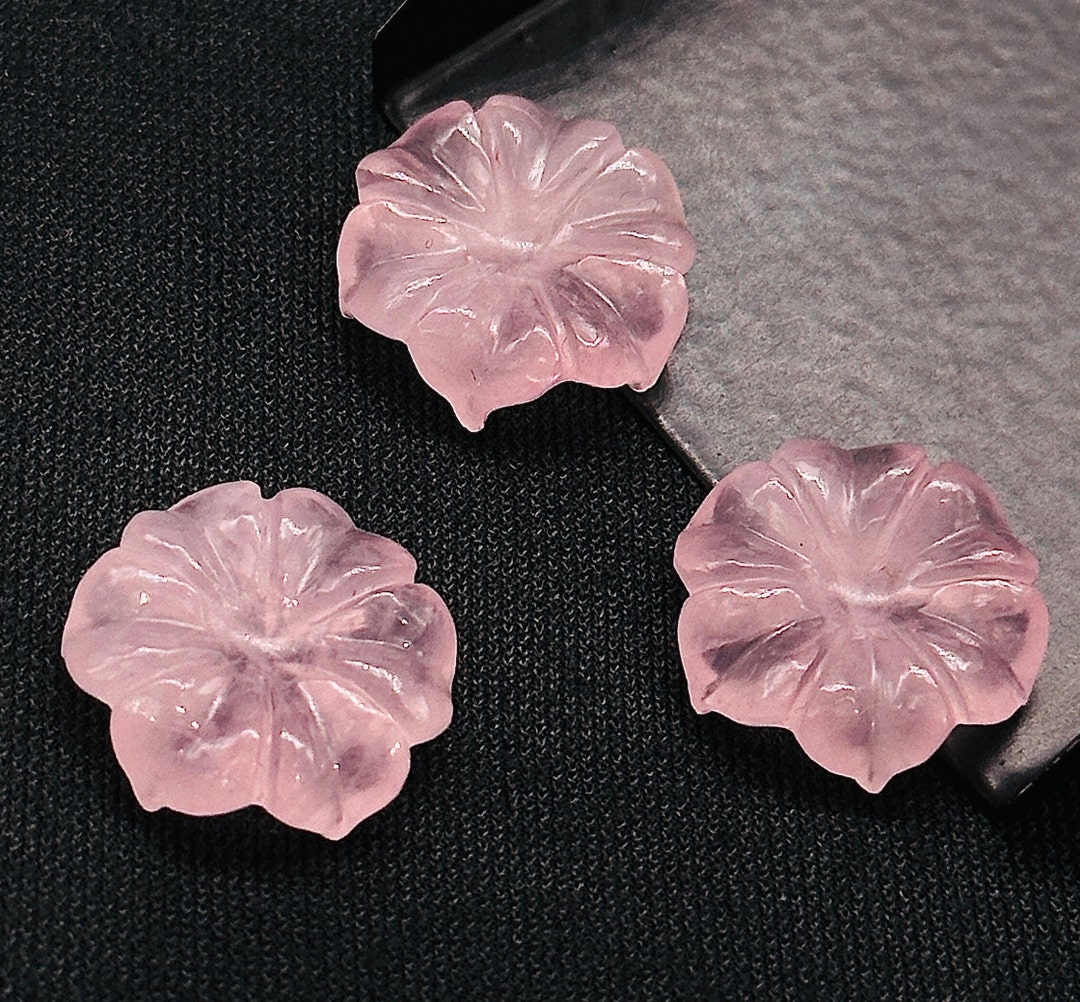 Natural Rose Quartz Flower Shape Carved Gemstone, Pink Flower Shape ...