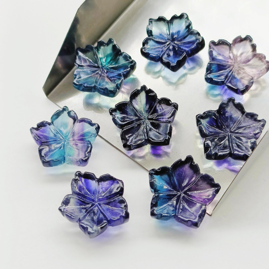 2,3,4,5 Pcs 100% Natural Fluoride Flower Shape Carved Gemstone, Flower ...