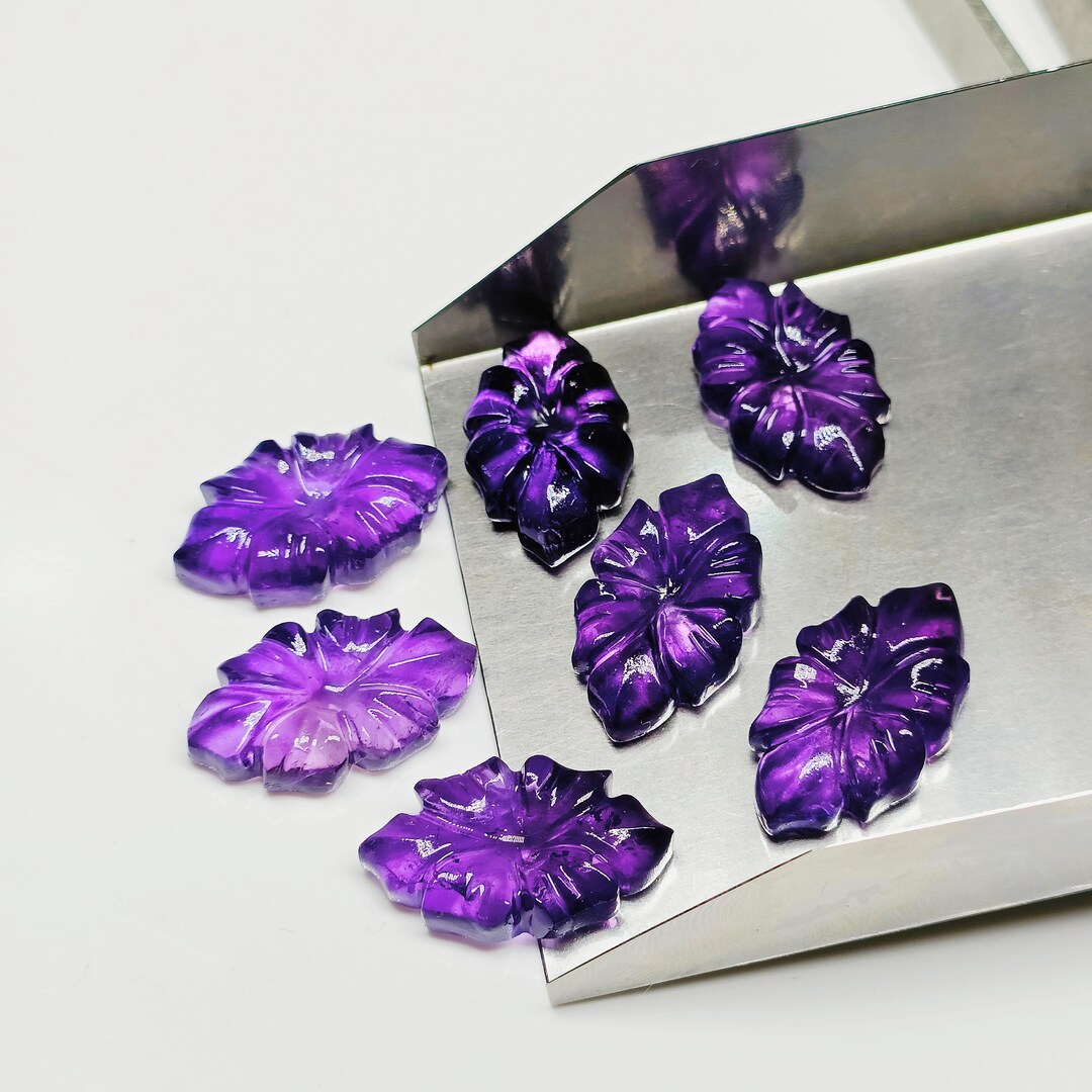 1,2,3,4,5 Pcs 100% Natural Amethyst Flower Shape Carved Gemstone ...