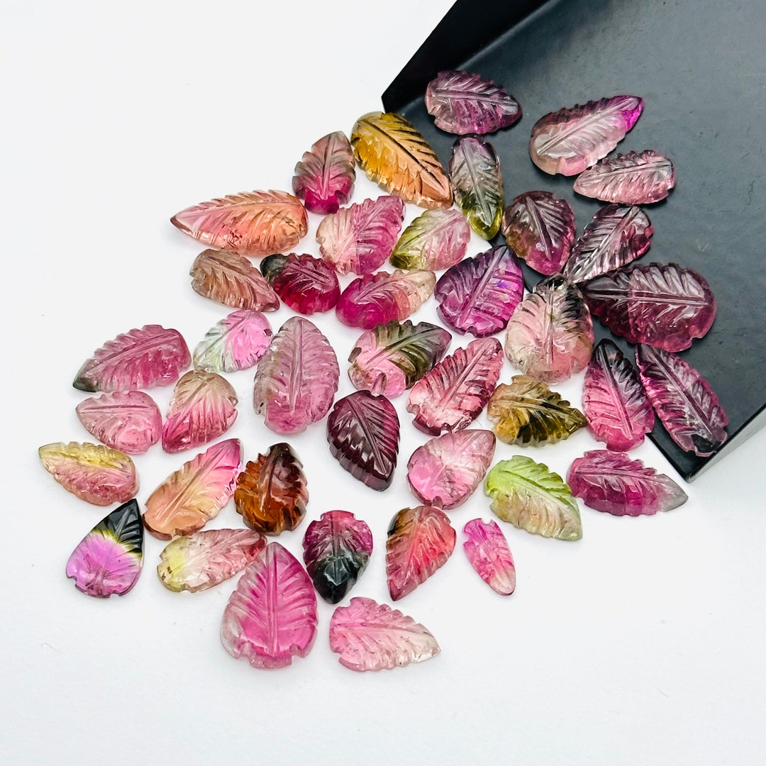 AAA+ Natural Bio Tourmaline Leaf Shape Beads, Loose Watermelon ...